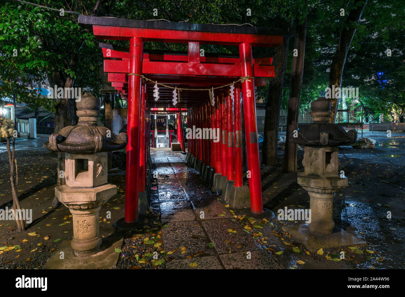 Tokyo, Japan - August 29, 2016: Red Torii gates of Hanazono Shinto ...