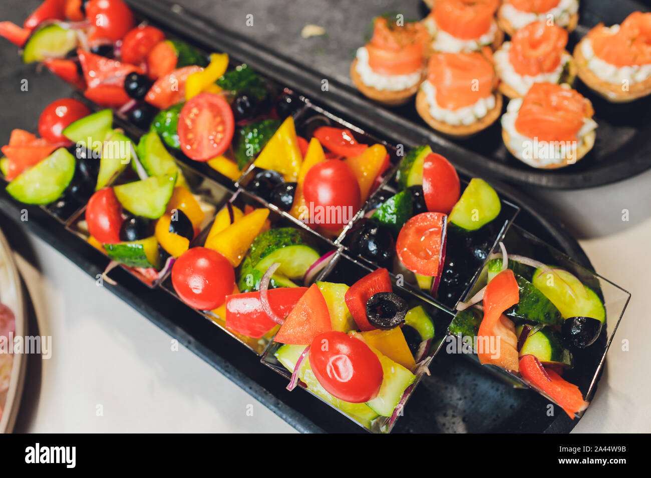 Different types of canapes on buffet table Stock Photo - Alamy