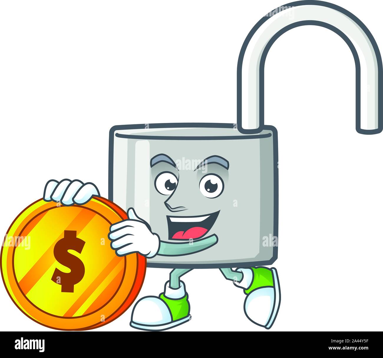 Bring coin silver unlock key on white background Stock Vector Image ...