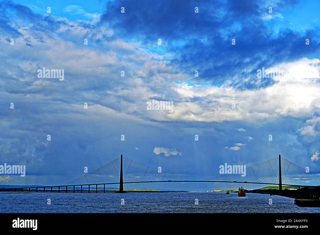 Honfleur France August 12 2019 Pont de Normadie bridge over the Seine ...