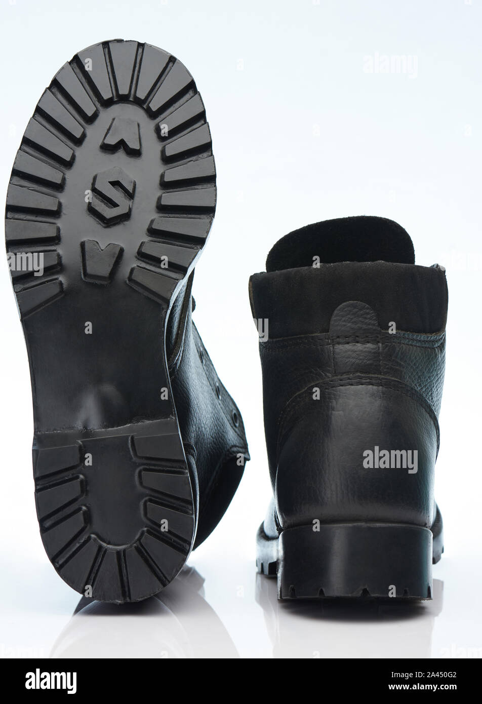 Black military shoes back and sole view isolated Stock Photo - Alamy