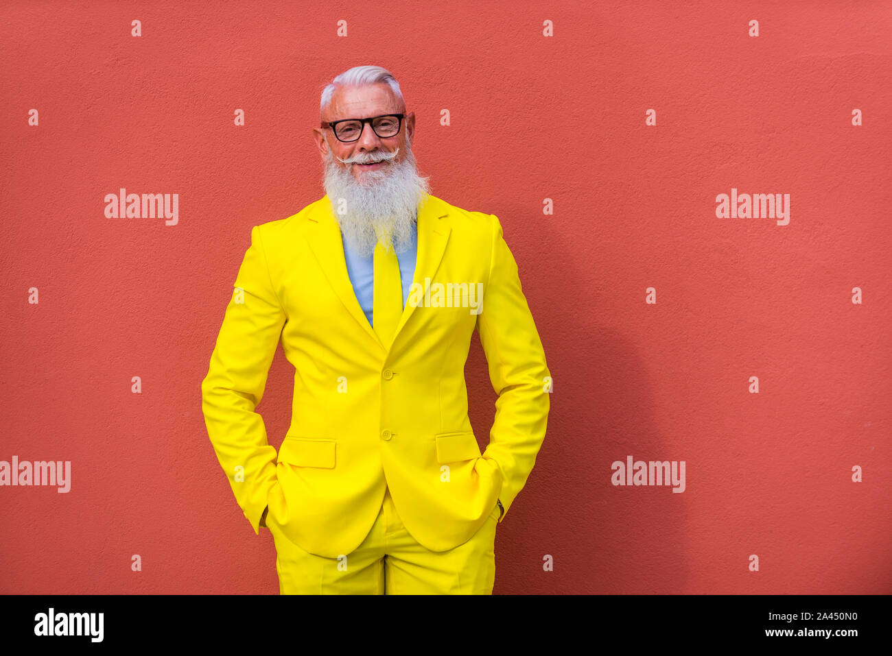 Senior man with eccentric look - Youthful hipster man with beard ...
