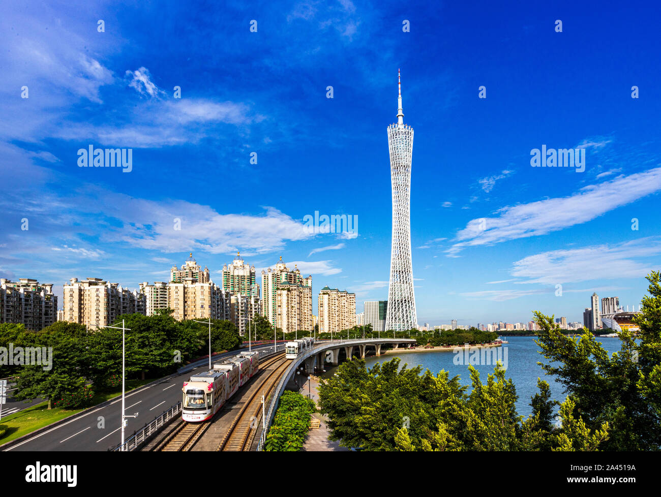 The Canton Tower and other high-rise buildings are seen on a clear day ...