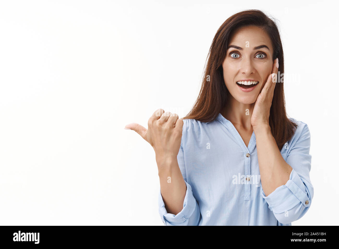 Impressed wondered caucasian female customer amazed awesome product ...