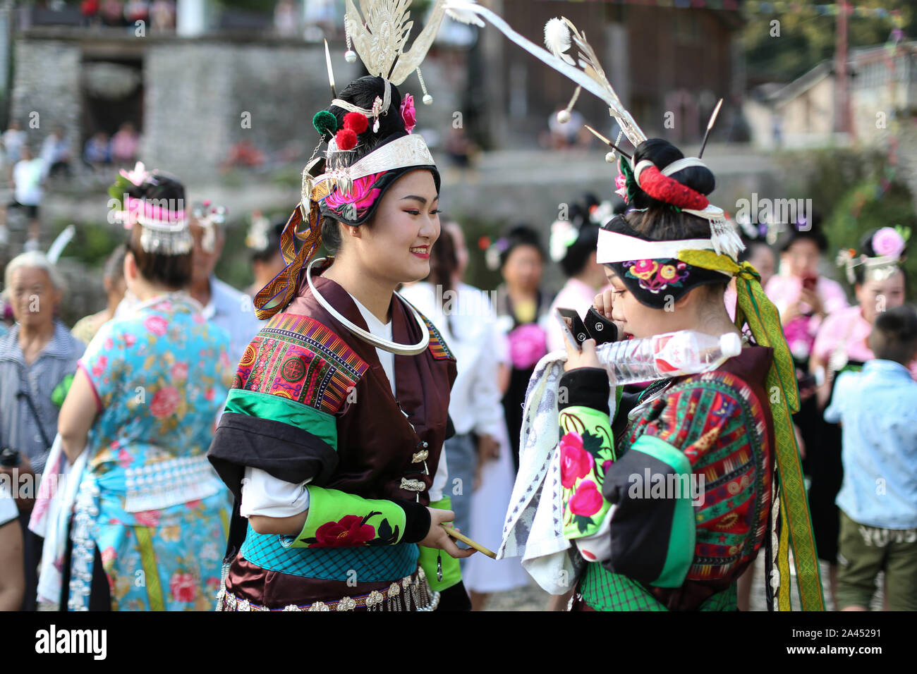 Miao people in traditional clothes gather to celebrate Chixin festival ...