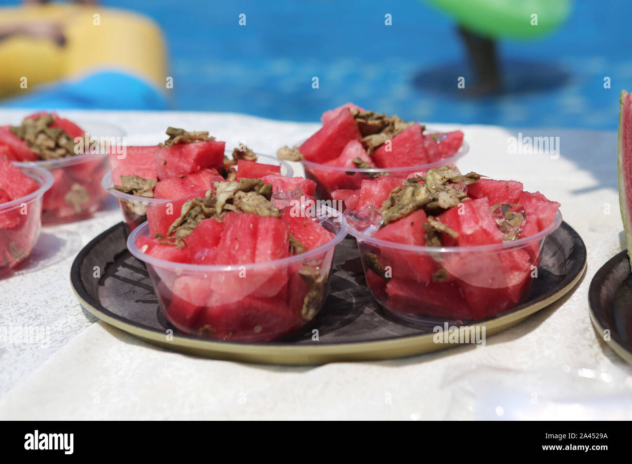 Bottles of watermelon added with zhacai, or pickled mustard stems, are ...