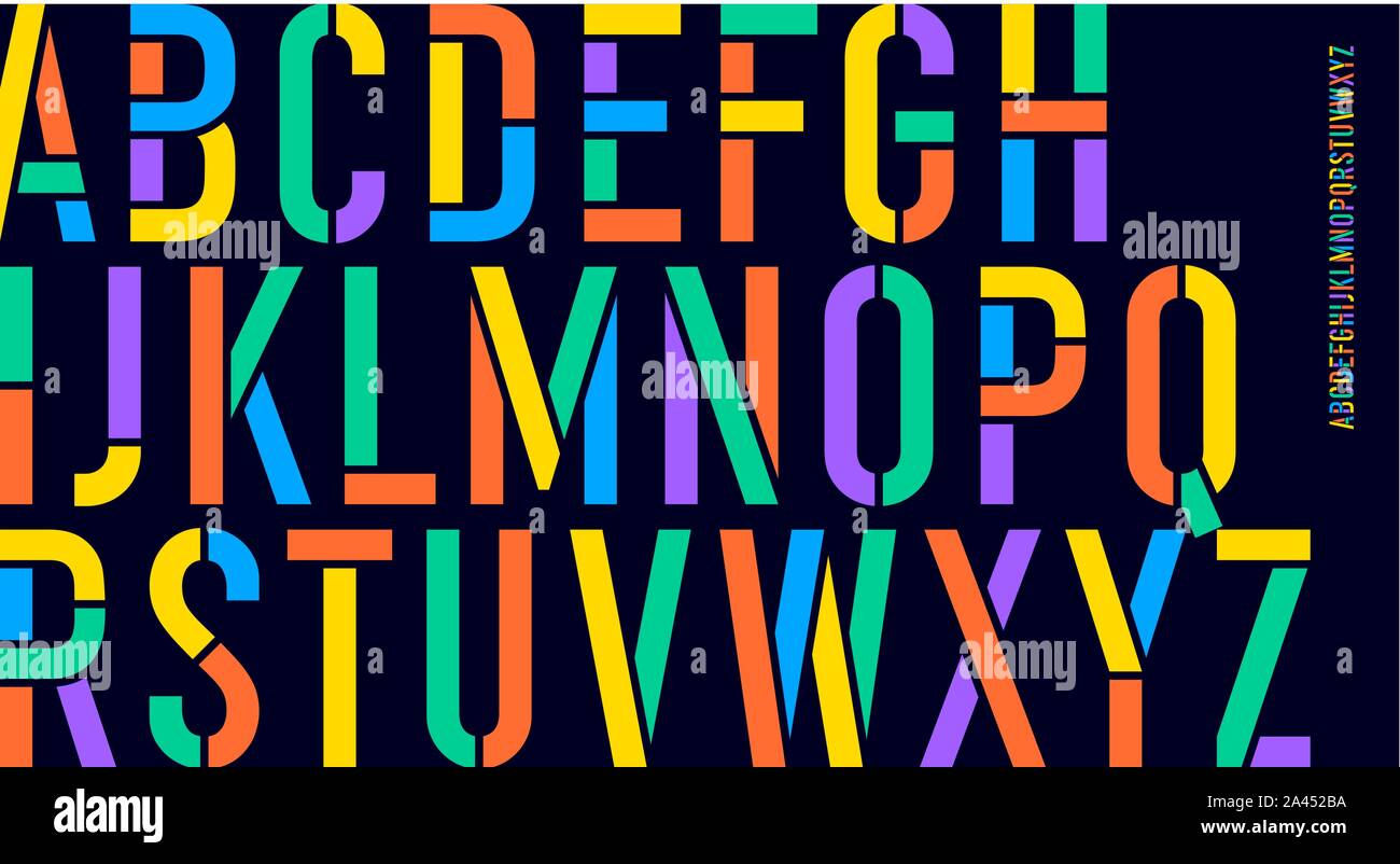 Stencil font. Colorful condensed alphabet and line font Stock Vector ...