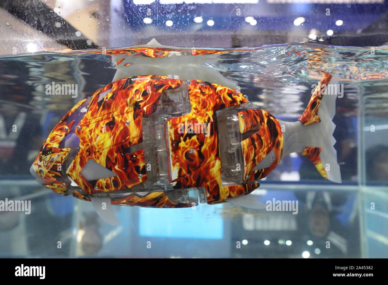 A robot Fish-Miro developed by Hi-Techpia Technology (Shenzhen) Co., Ltd. is displayed during ...