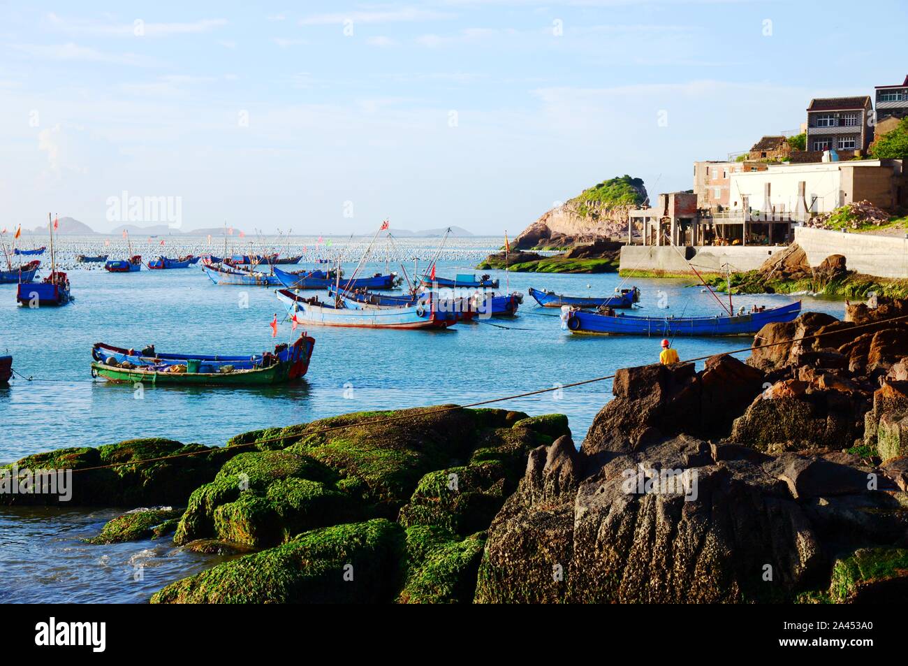Fishing boats float around Goqi Island, the center of China's largest ...
