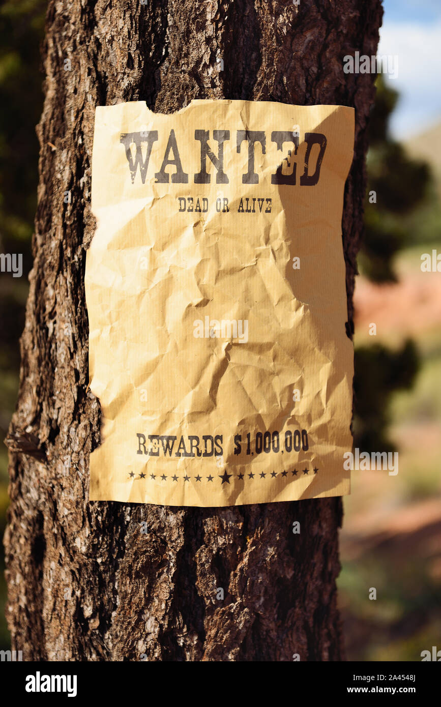 vintage wanted poster in a gost town Stock Photo - Alamy