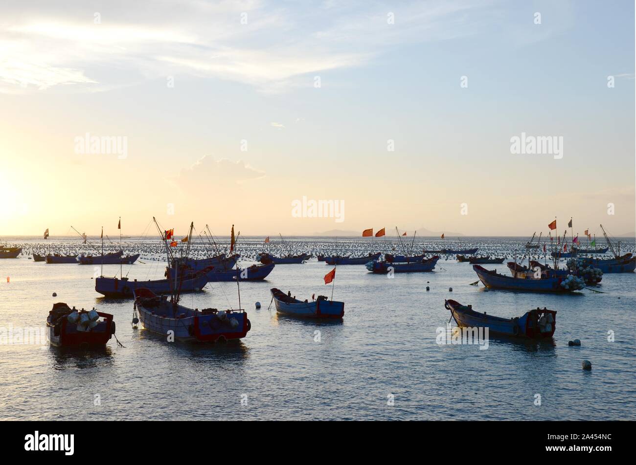 Fishing boats float around Goqi Island, the center of China's largest ...