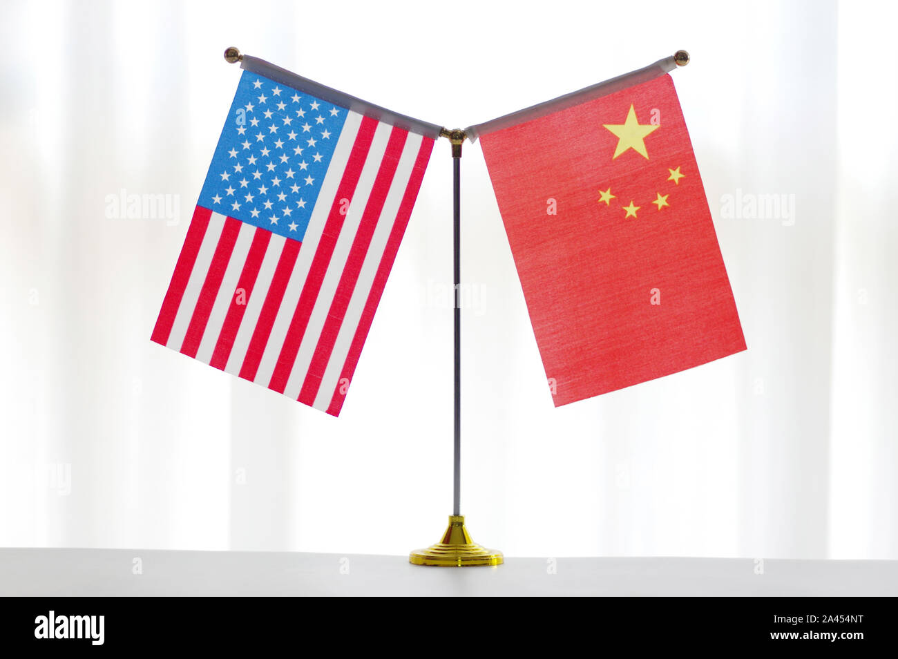 --FILE--National flags of China and the United States are seen in Ji ...