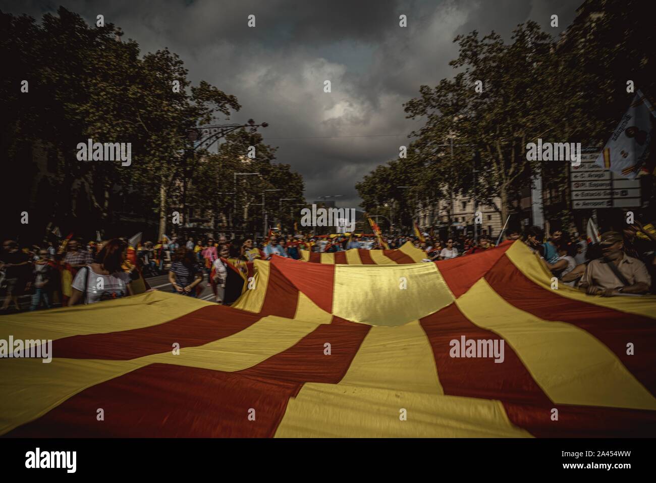 Barcelona, Spain. 12 October, 2019: Anti-separatist Catalans march with ...