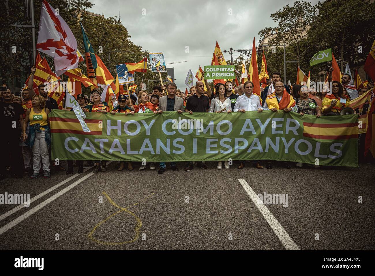Barcelona, Spain. 12 October, 2019: Anti-separatist Catalans march ...