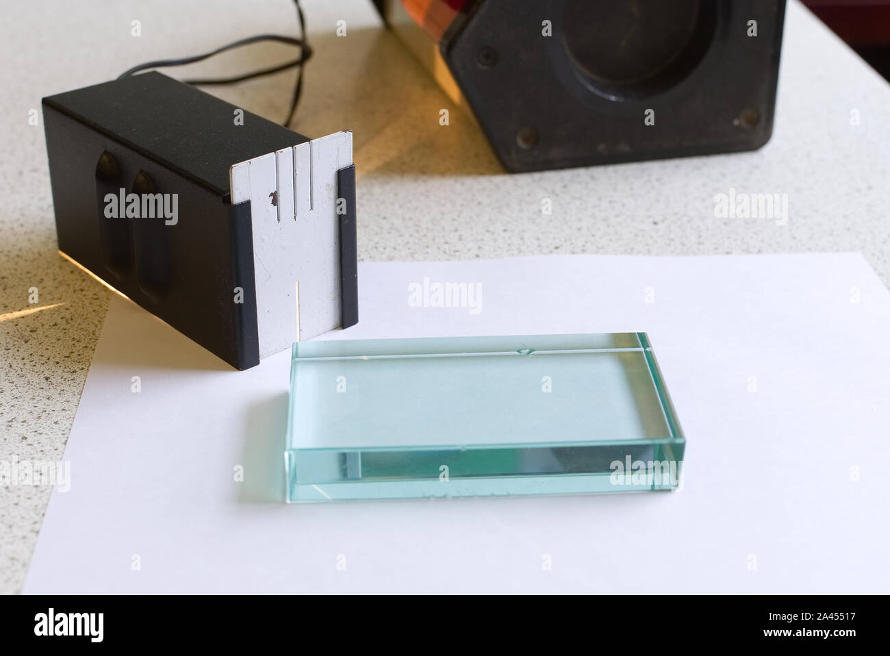 Refraction of light through a rectangular glass block in a school ...