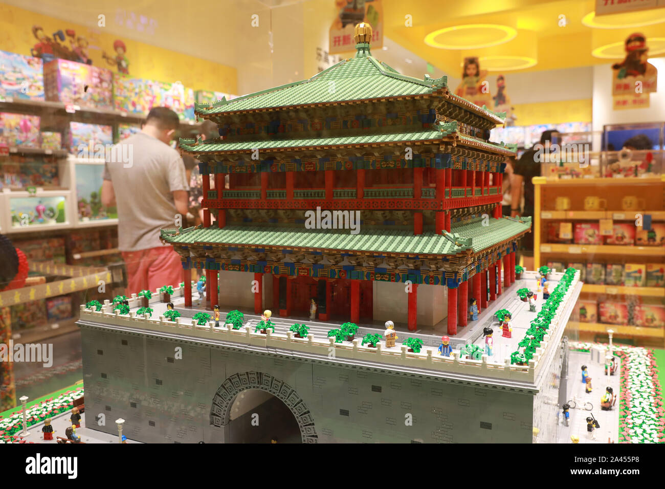 A replica of the Bell Tower made of Lego bricks is displayed at the ...