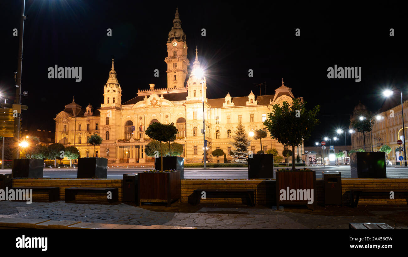 View of Gyor City Hall at night, Hungary Stock Photo - Alamy
