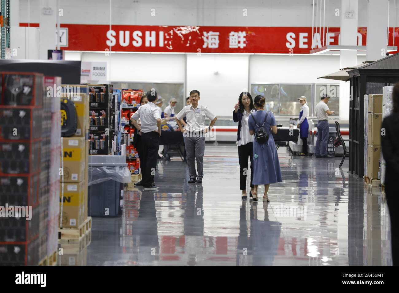 Interior view of the first brick-and-mortar store of Costco in the ...