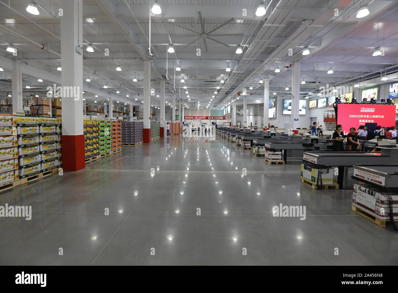 Interior view of the first brick-and-mortar store of Costco in the ...