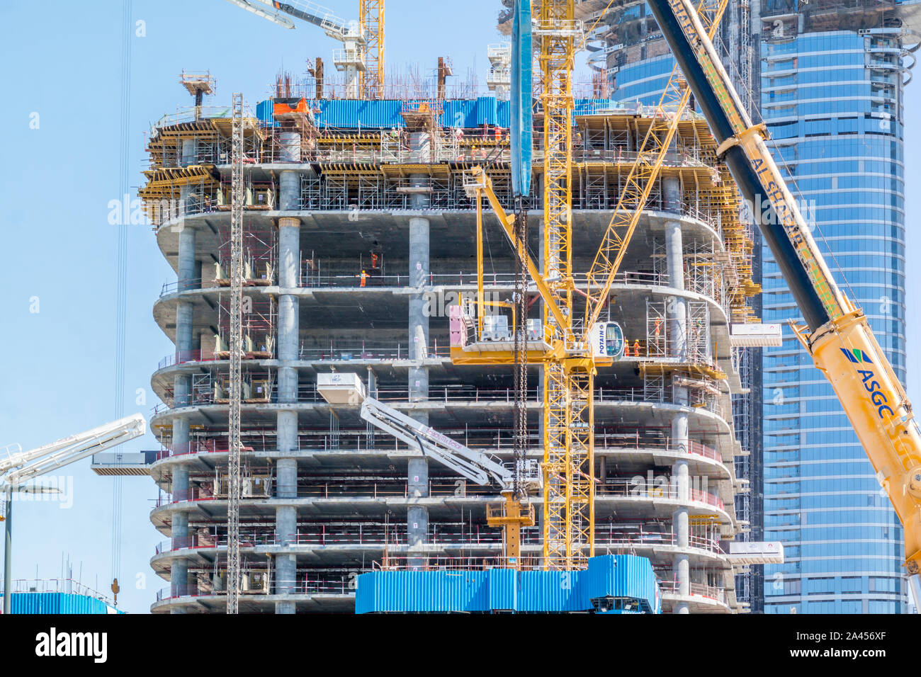 Construction site, tools, crane and building under construction Stock ...