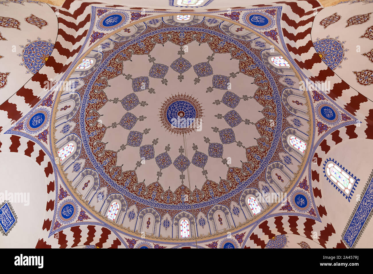 Decorated interior of the dome of the Banya Bashi ottoman Mosque in ...