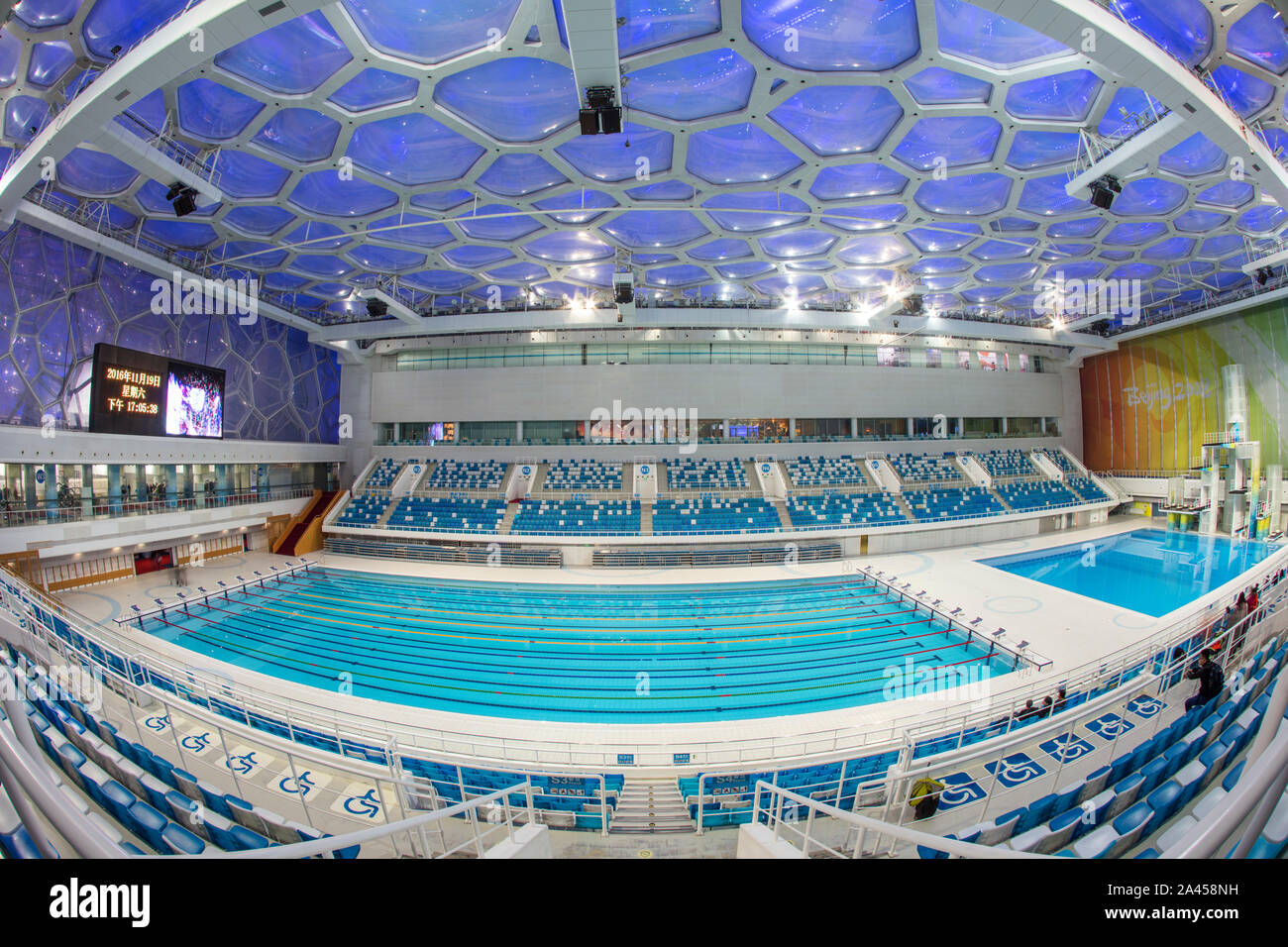 --FILE--Interior view of the National Aquatic Center or "Water Cube" in ...