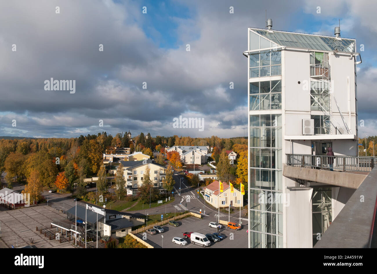 Puumala, Finland–October 5, 2019:Top view of the town from the road ...