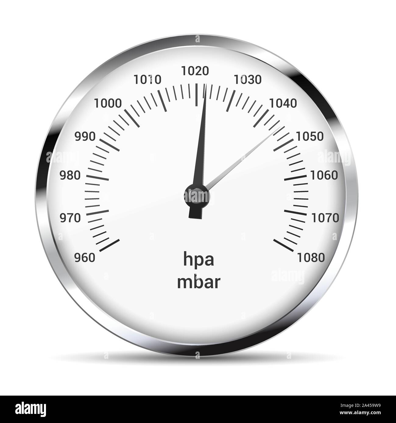 Realistic illustration of round metallic barometer for atmospheric ...