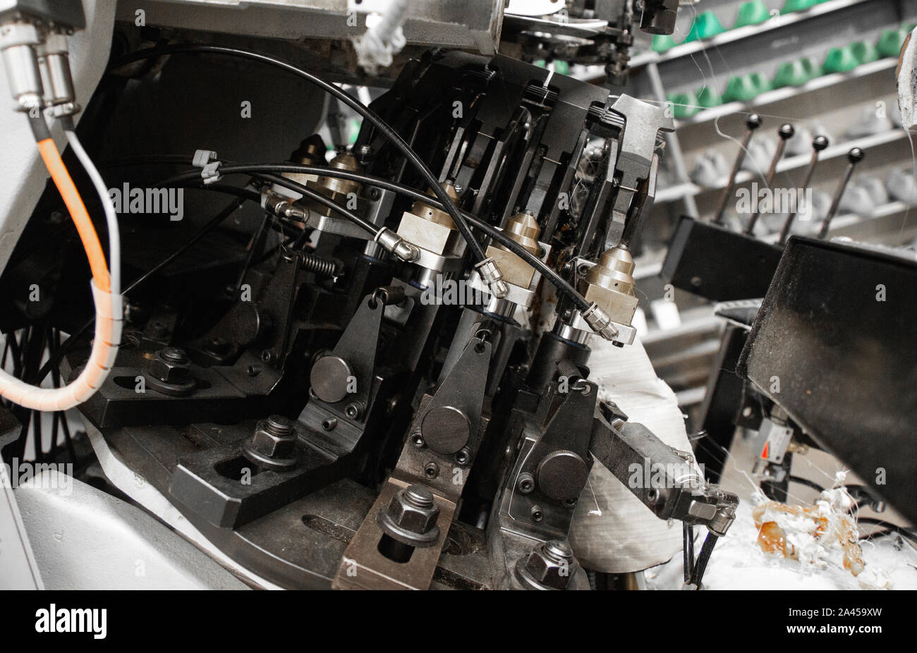 Man use special machine tool for making a shoes. The conveyor on a ...