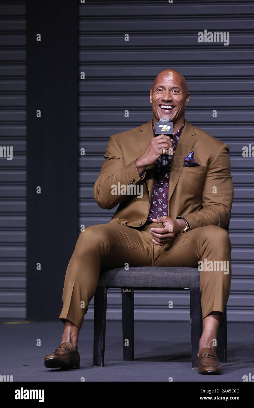 American actor Dwayne Johnson attends a press conference for new movie ...