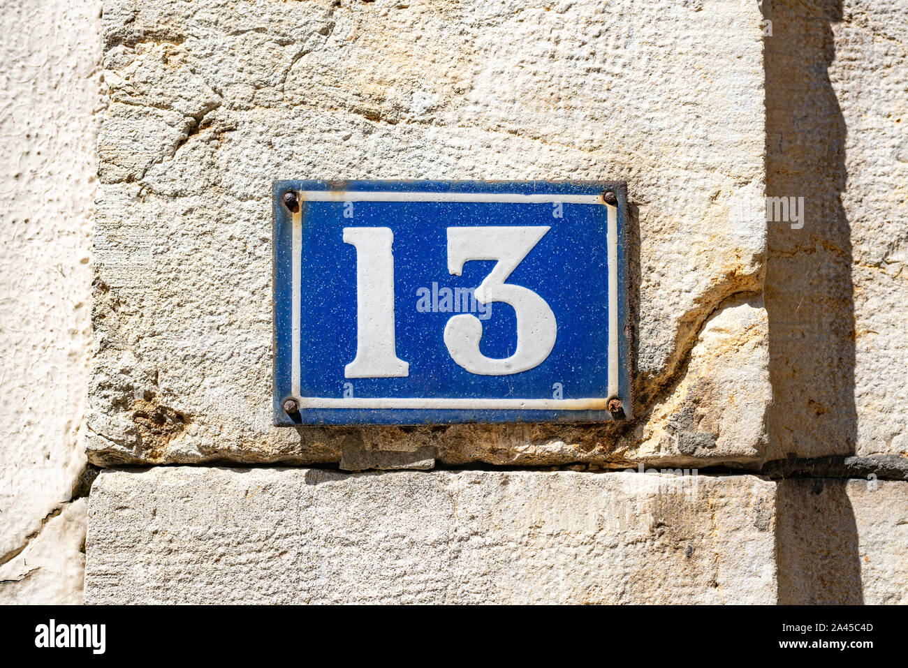 enameled house number thirteen (13 Stock Photo - Alamy