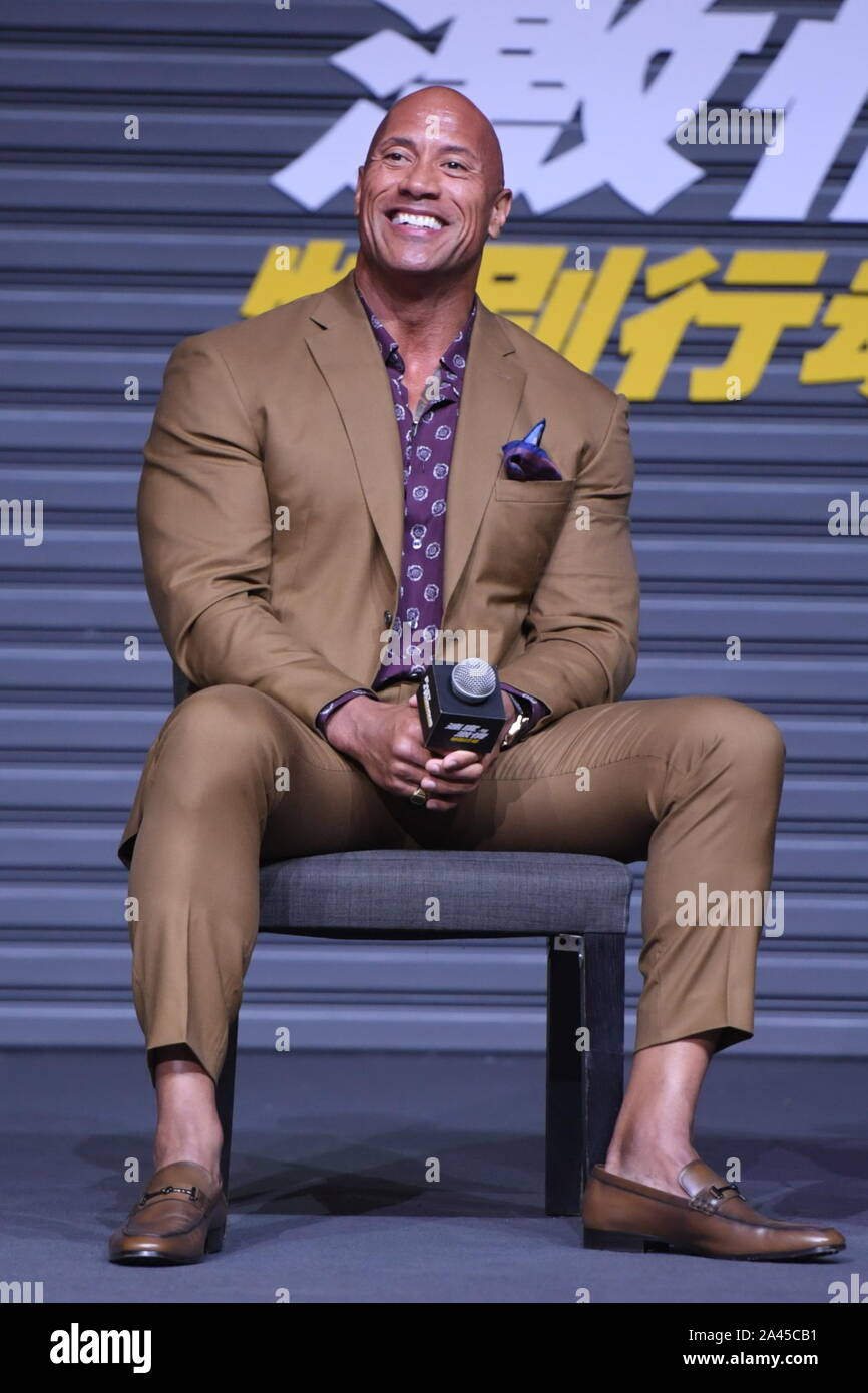 American actor Dwayne Johnson attends a press conference for new movie ...