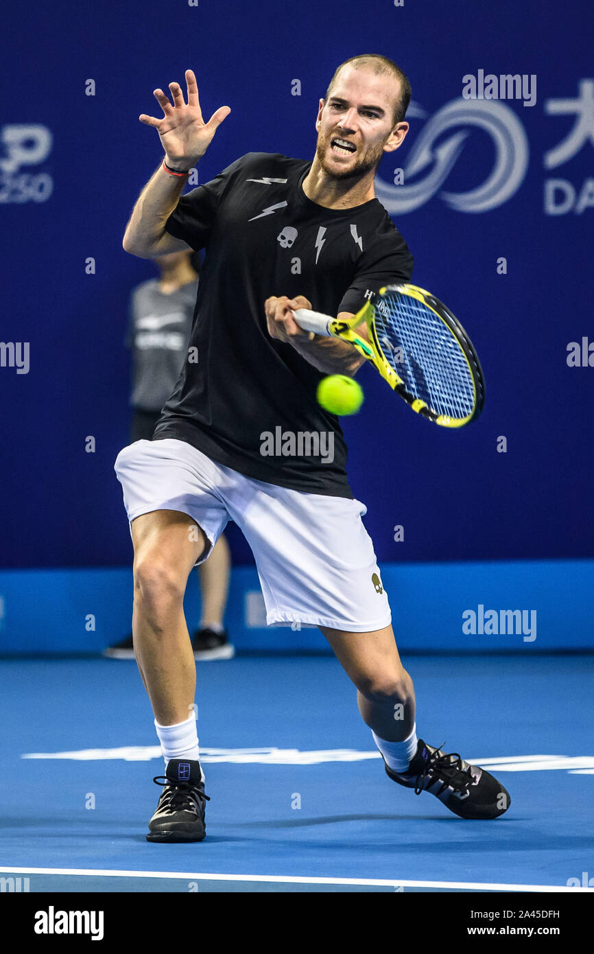 French professional tennis player Adrian Mannarino competes against ...