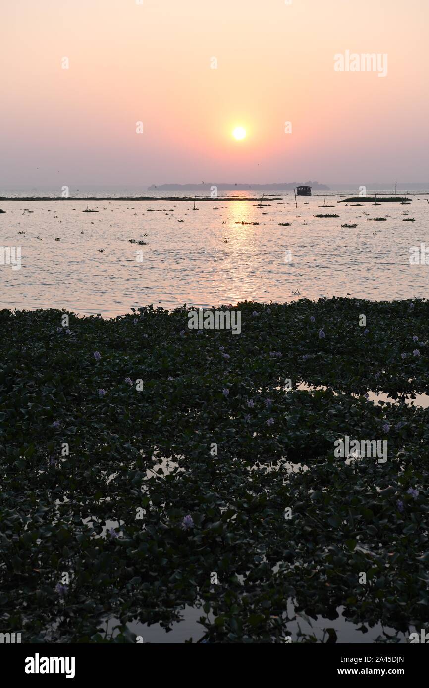 Kerala backwaters. watching the sunset over lake Vembanad in Kerala ...
