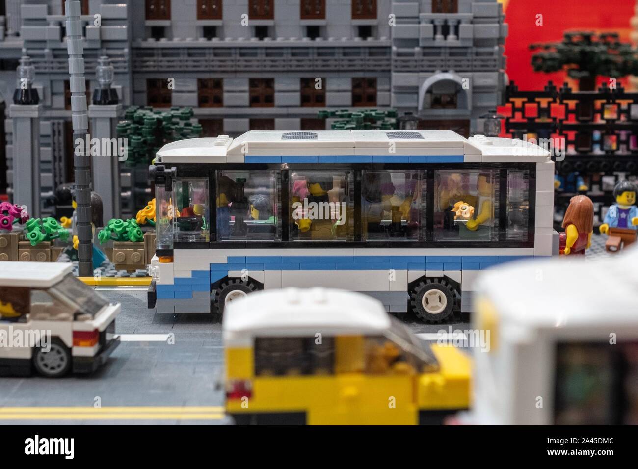 The Lego toy model of the Bund in Shanghai and neighboring road scenes ...
