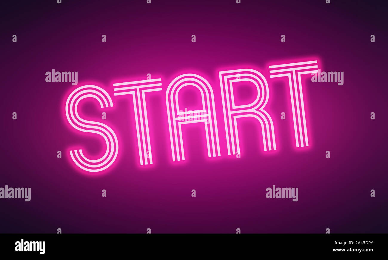 Start Sign glowing neon purple letters 4K Stock Photo - Alamy