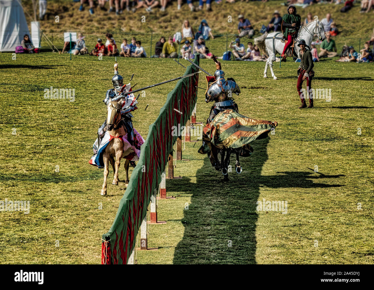 Medieval Jousting at Carisbrooke Castle on the Isle of Wight Stock ...