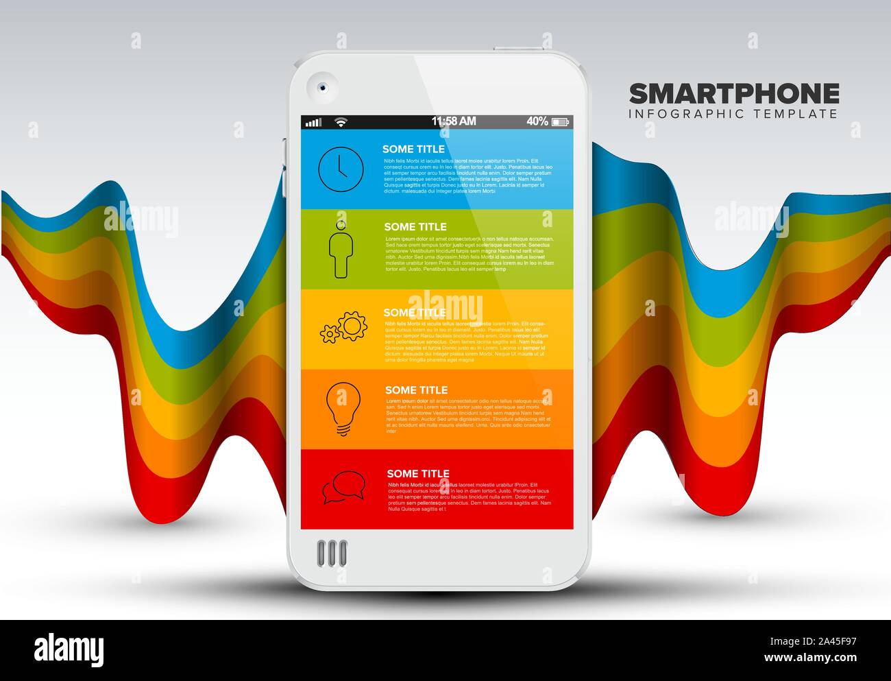 Vector smart phone infographic template with 5 elements, icons ...