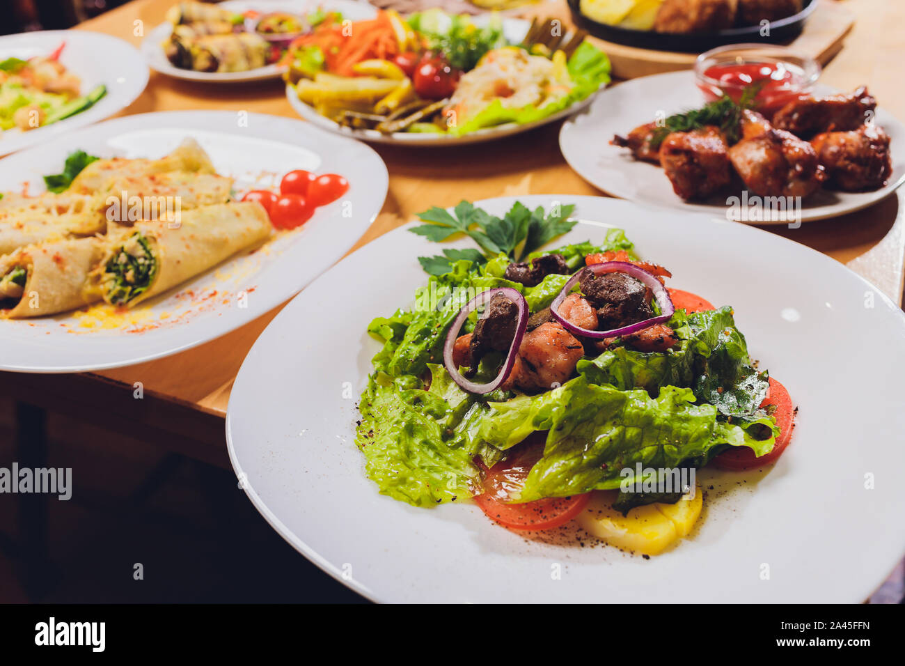 Food Table Celebration Delicious Party Meal Concept. A lot of food ...