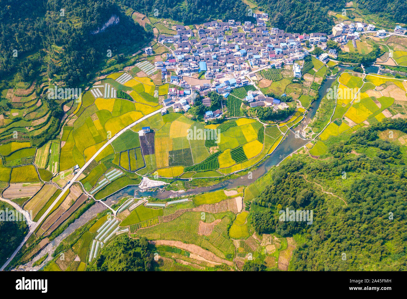 Aerial view of the terrace in Miao autonomous prefecture, central China ...