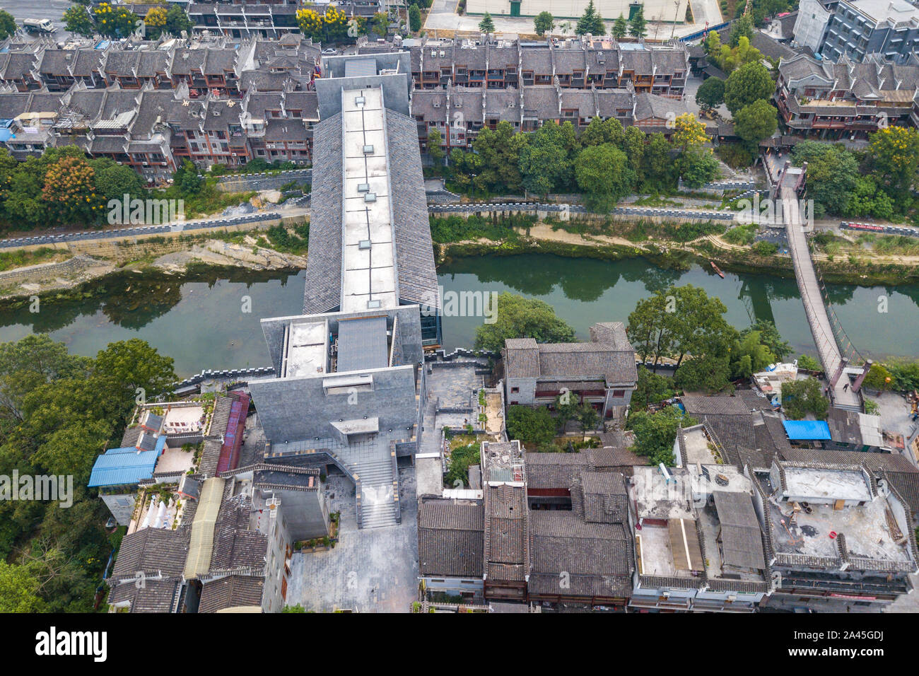 An aerial view of Jishou Art Gallery, Asia's first two-storey bridge ...