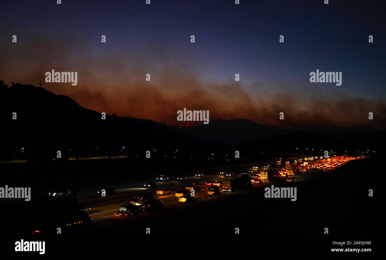 Los Angeles, USA. 11th Oct, 2019. Smoke of Saddleridge Fire is seen at ...