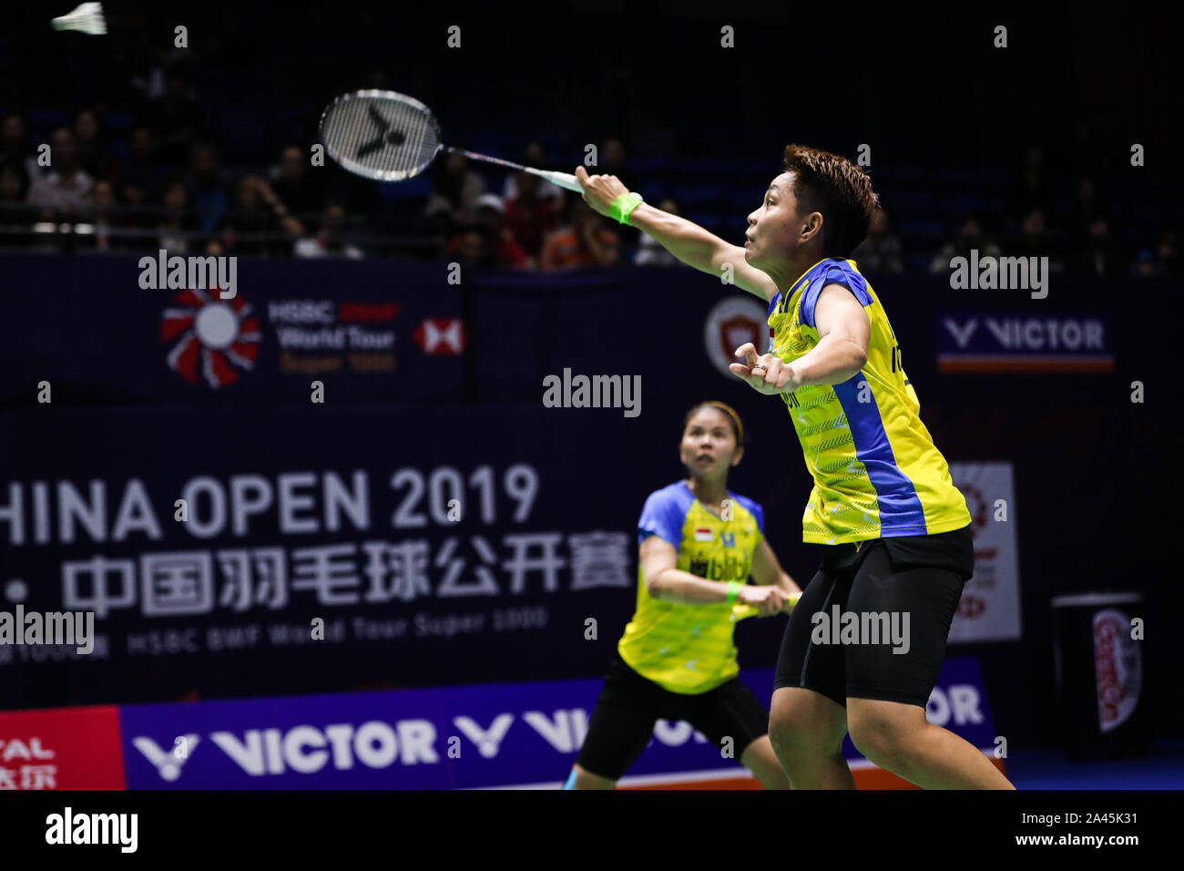 Greysia Polii and Apriyani Rahayu of Indonesia get teh ball at the ...
