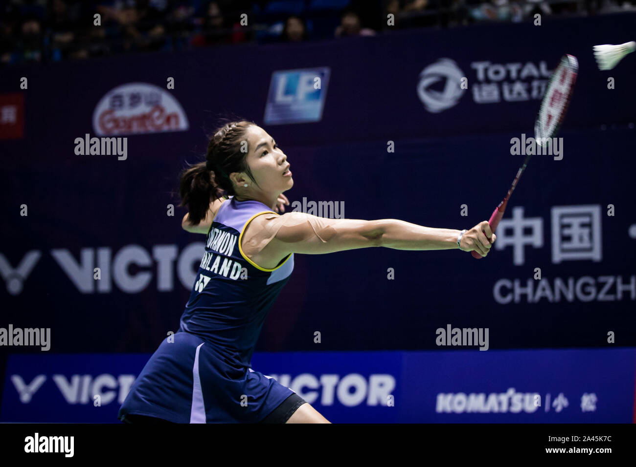 Thai professional badminton player Ratchanok Intanon competes against ...