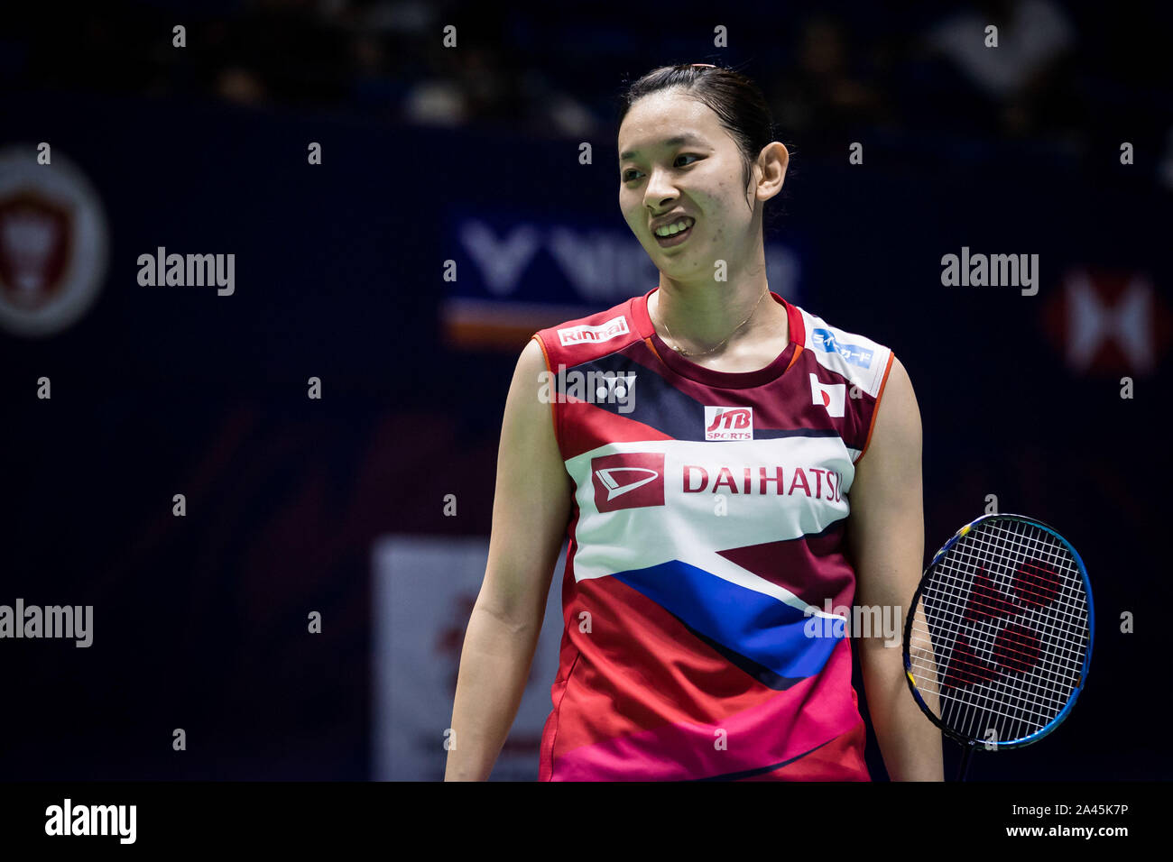 Japanese professional badminton player Sayaka Takahashi competes ...