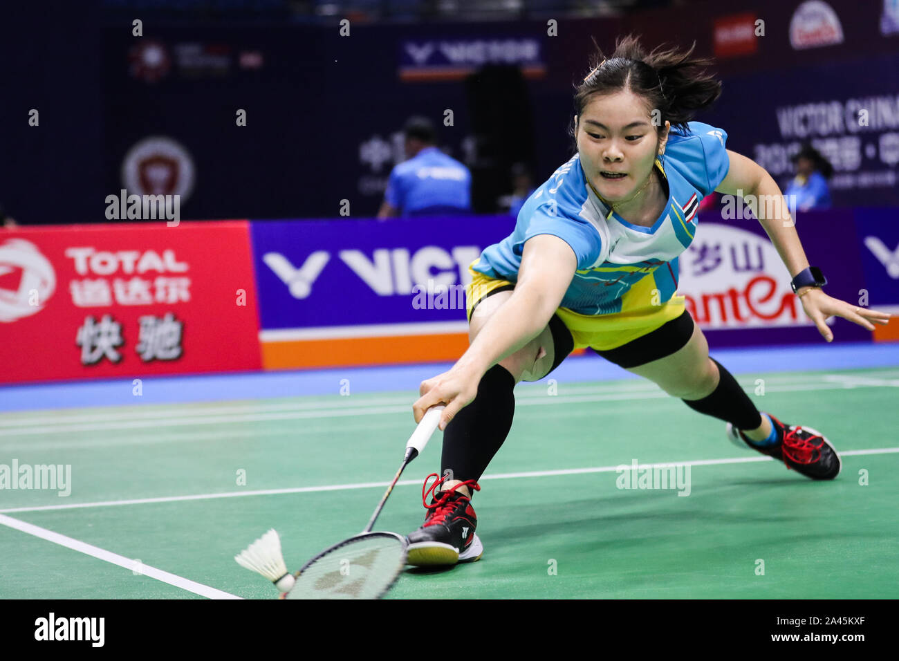 Thai professional badminton player Busanan Ongbamrungphan competes ...
