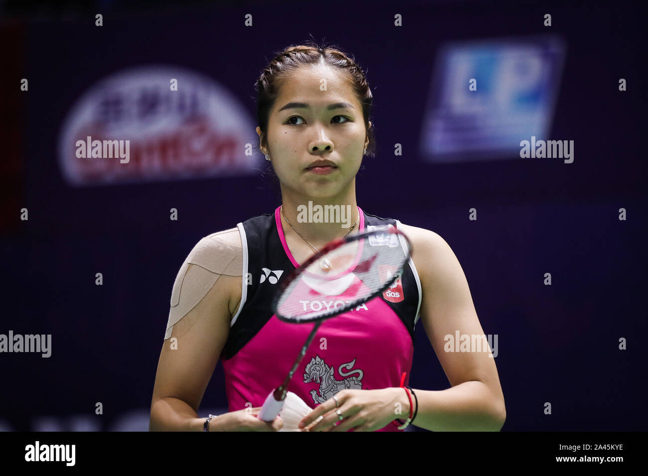 Thai professional badminton player Ratchanok Intanon competes against ...