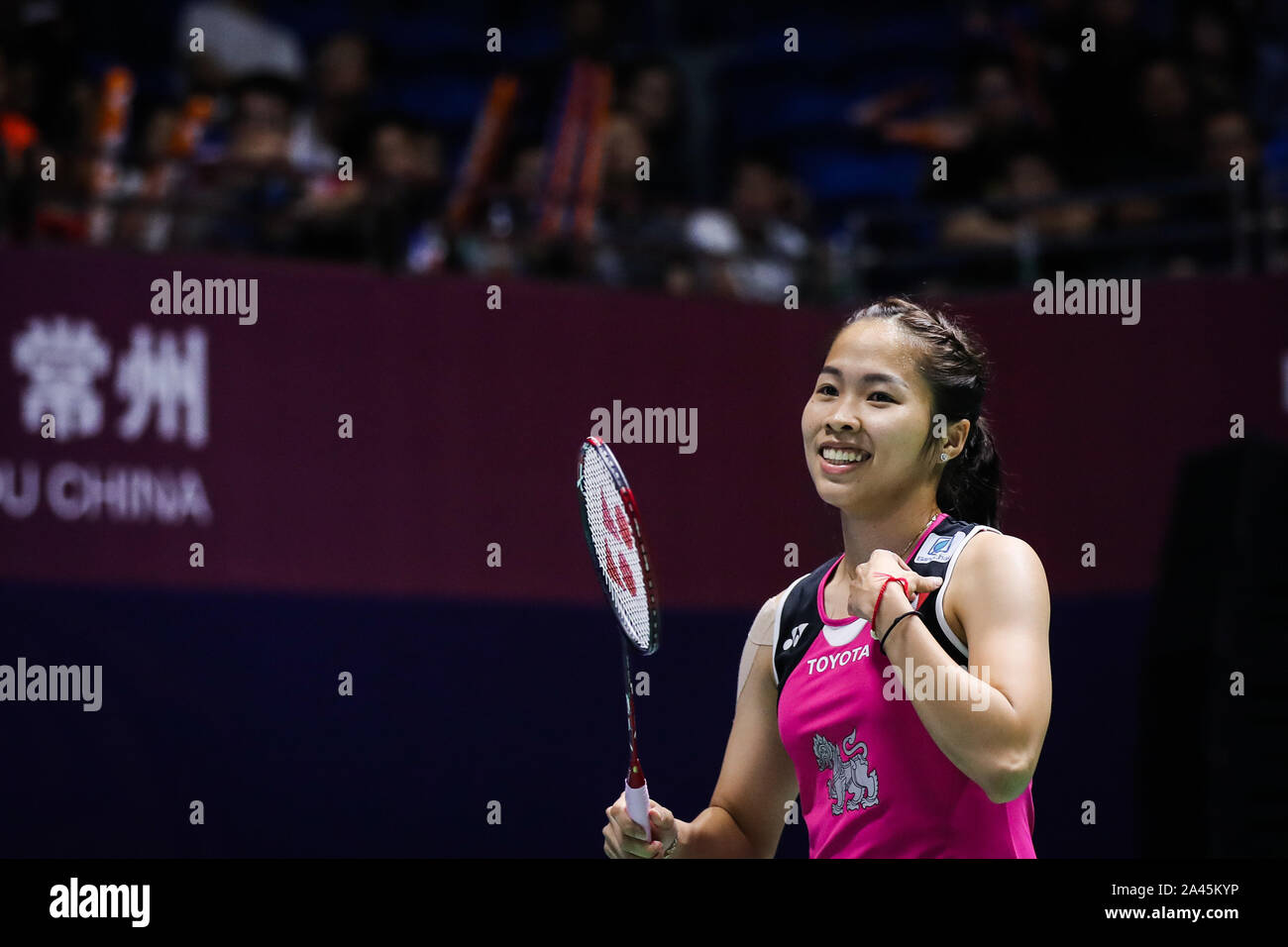 Thai professional badminton player Ratchanok Intanon competes against ...