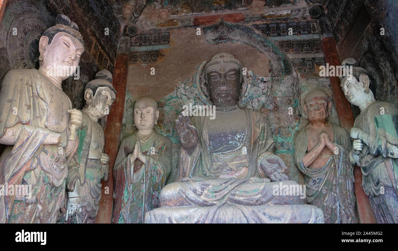 Maijishan Cave-Temple Complex in Tianshui city, Gansu Province China. A ...
