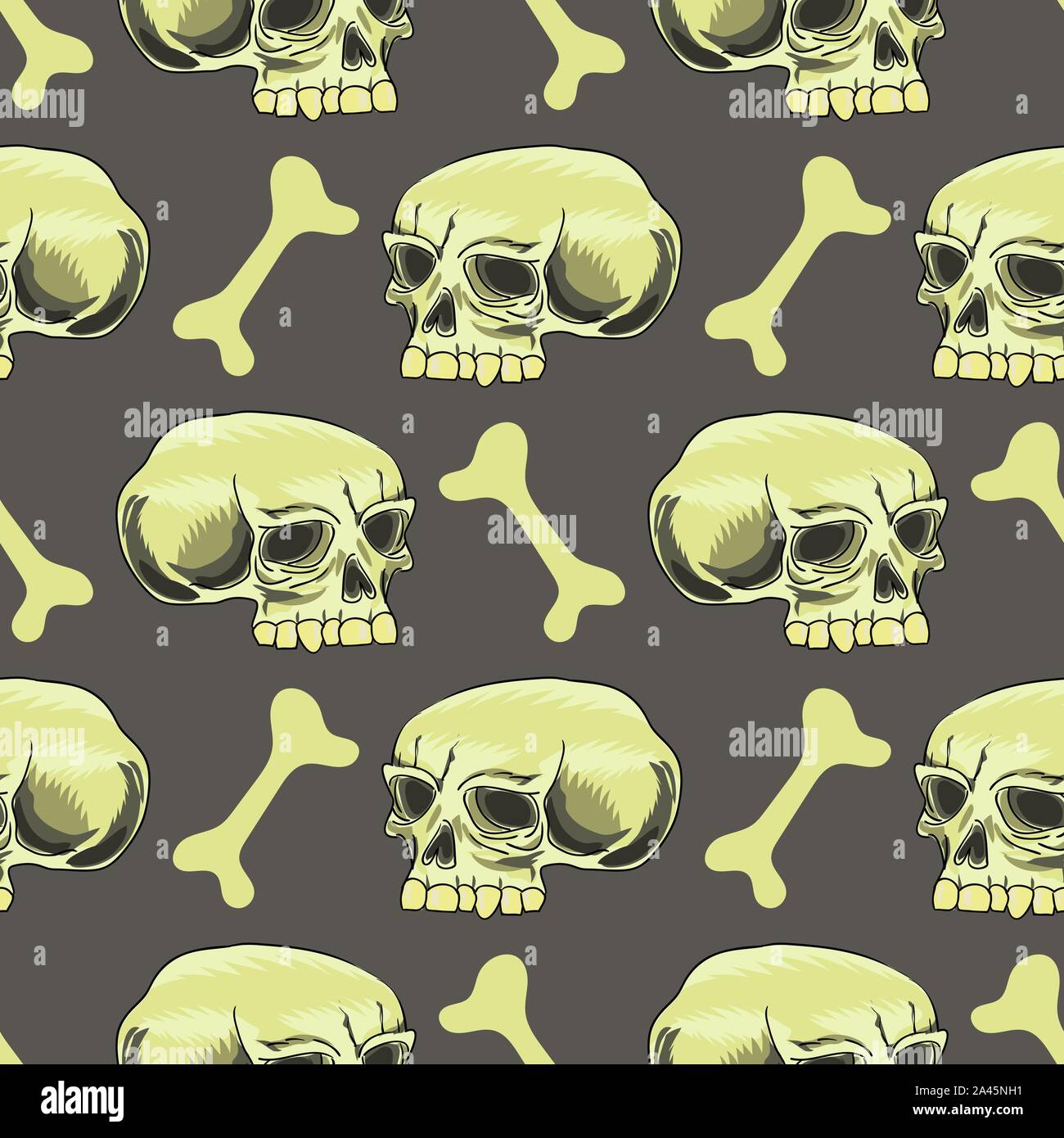 Old Human Skull Seamless Pattern on Grey Background Stock Vector Image ...